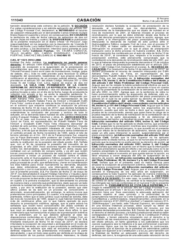 Cas. #1523-2016-Lima | PDF | Estatuto de limitaciones | Caso de ley