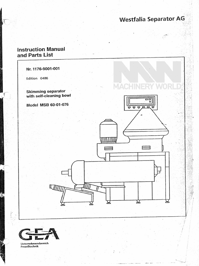 Manual Westfalia Separator MSB 60-01-076 | PDF