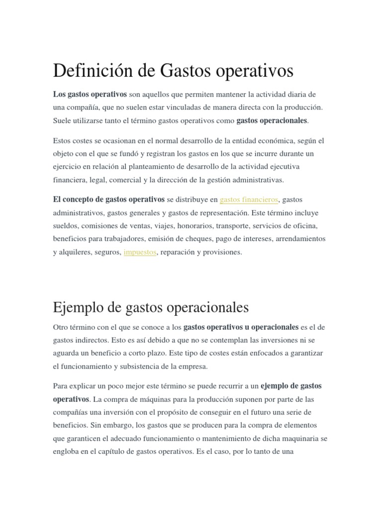 Definición y Ejemplos de Gastos Operativos | PDF | Valoración ...