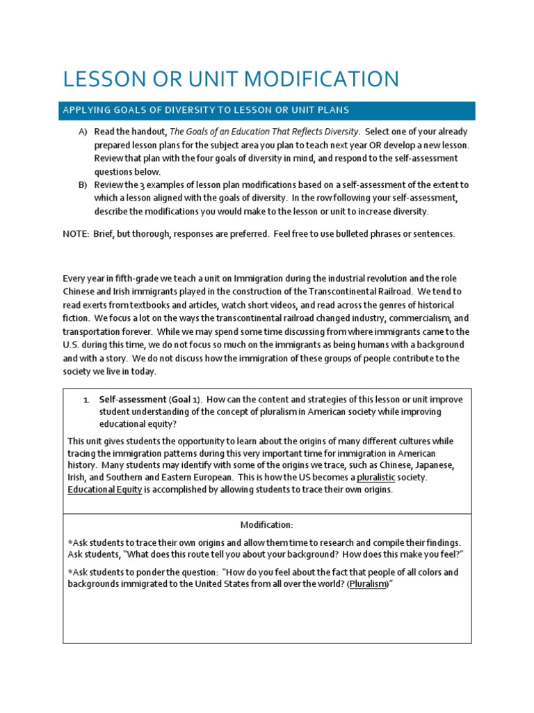 Lesson or Unit Modification | PDF | Educational Assessment | Immigration