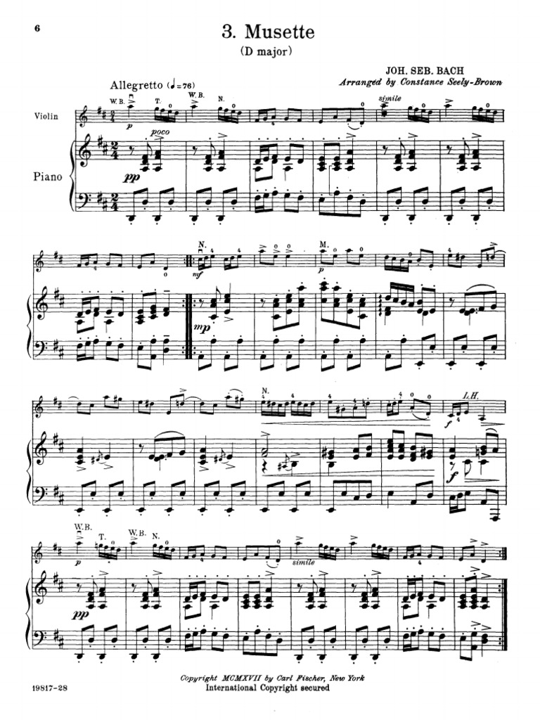 Bach Musette in D Major Score | PDF