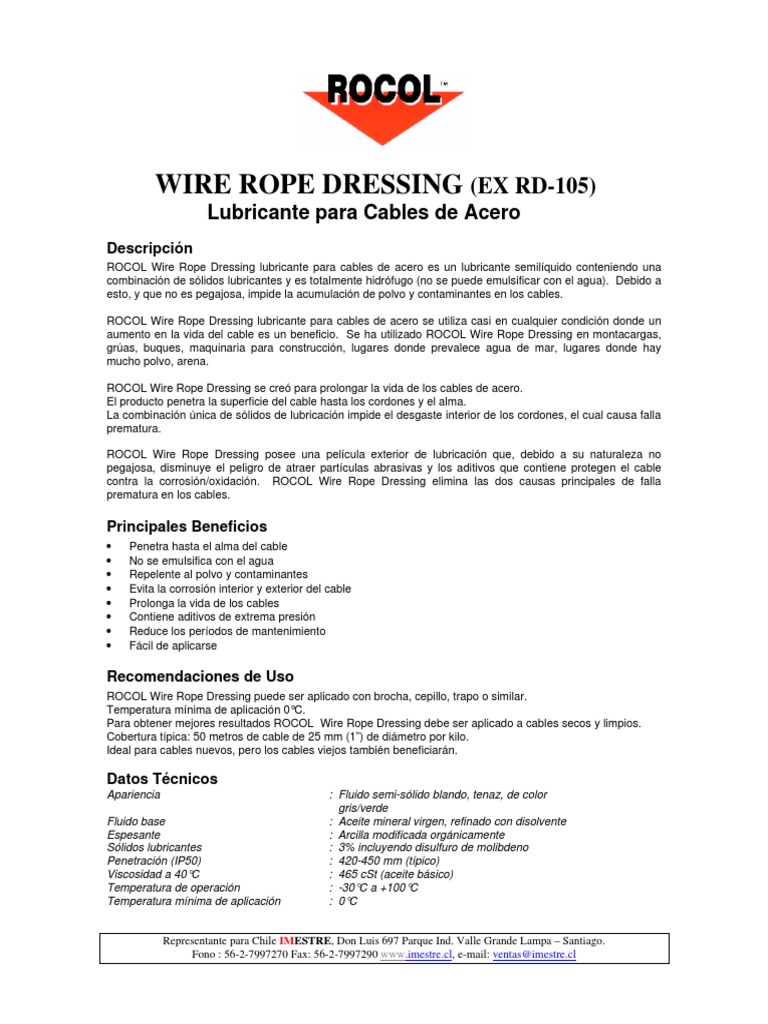 Mtds Rocol Wire Rope Dressing (Ex RD 105) | PDF | Lubricante | Acero