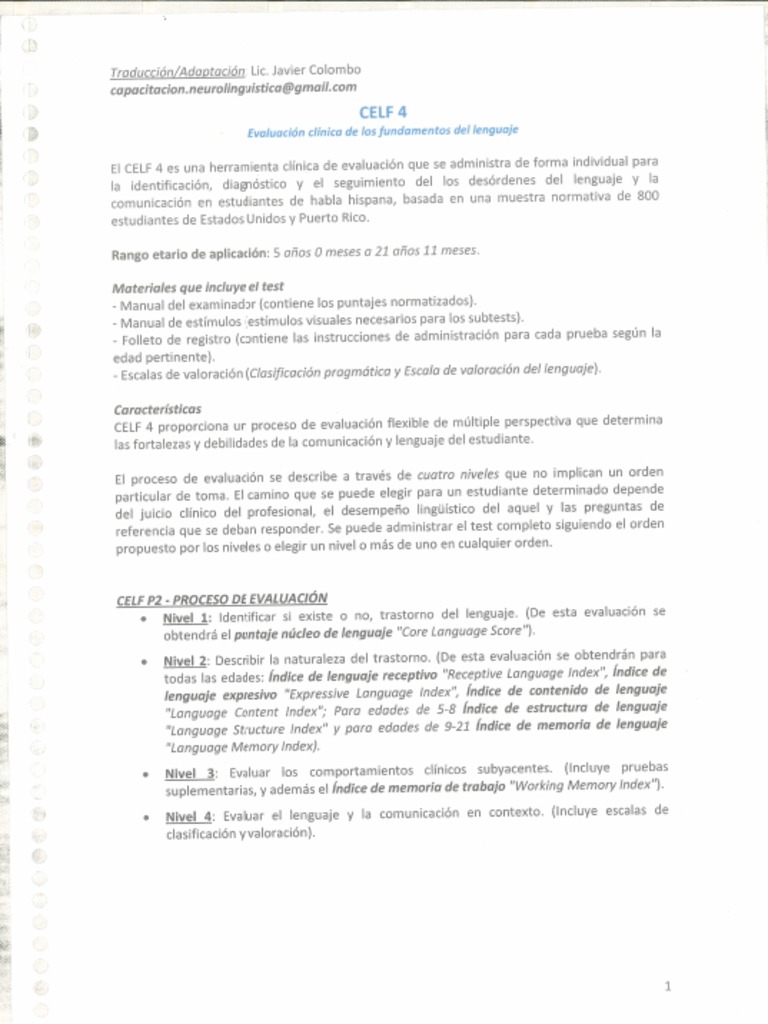 Celf 4 Espanol | PDF
