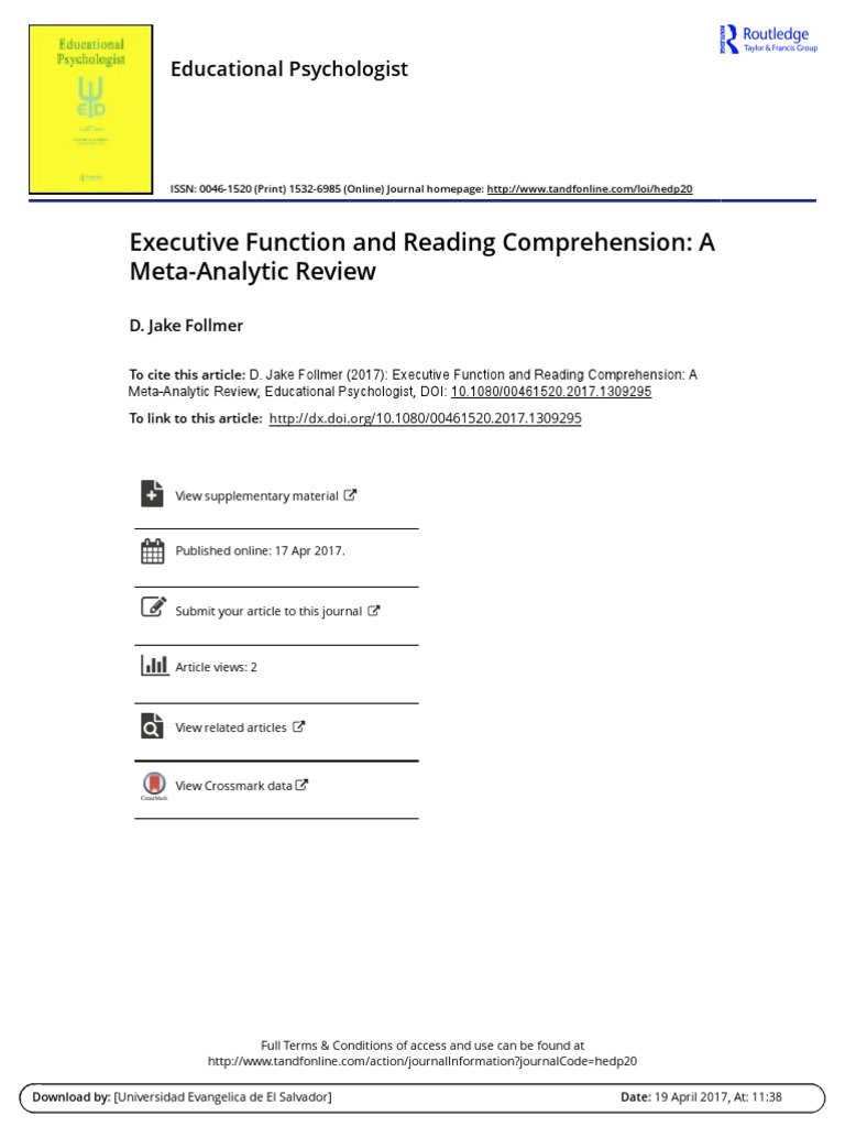Executive Function and Reading Comprehension: A Meta-Analytic Review ...