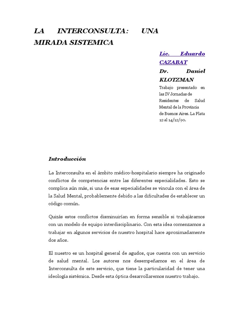 Interconsulta en Salud Mental: Enfoque Sistémico | PDF | Psicoterapia ...
