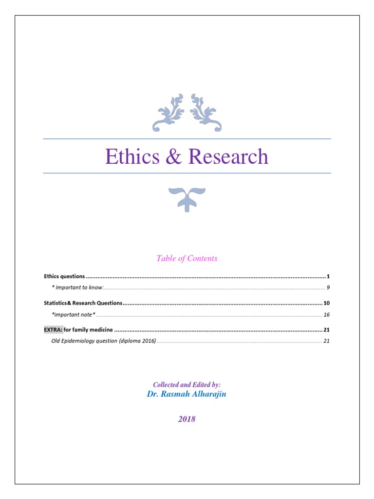 (Ethics & Research) Questions - Rasmah | PDF | Relative Risk | Confounding
