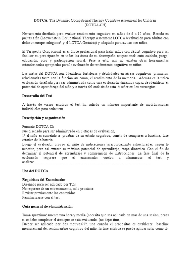 Evaluación Cognitiva Infantil DOTCA-CH | PDF | Color | Evaluación