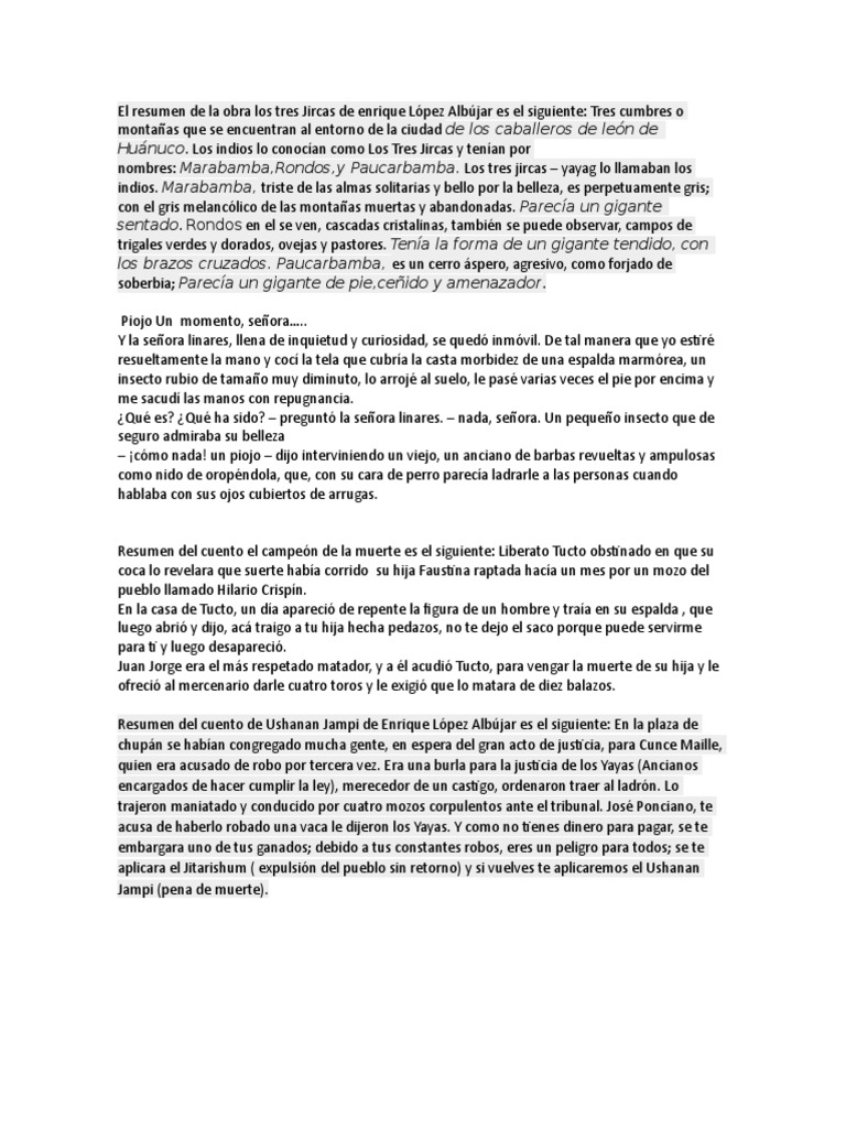 El Resumen de La Obra Los Tres Jircas de Enrique López Albújar Es El Siguiente | PDF | Violencia