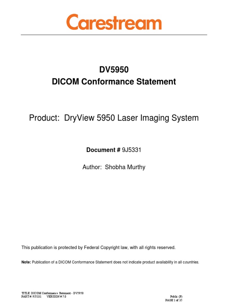 Dv5950 Dicom Conformance Statement: Product: Dryview 5950 Laser Imaging System | PDF | Areas Of ...
