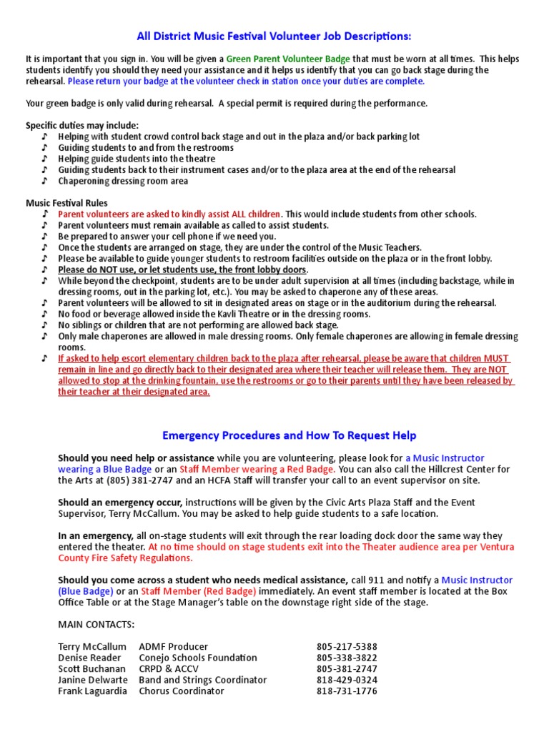 Parent Volunteer Job Description | Download Free PDF | Theatre ...