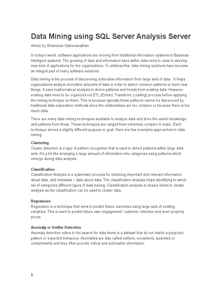 Data Mining Using SQL Server Analysis Server | PDF | Data Mining ...