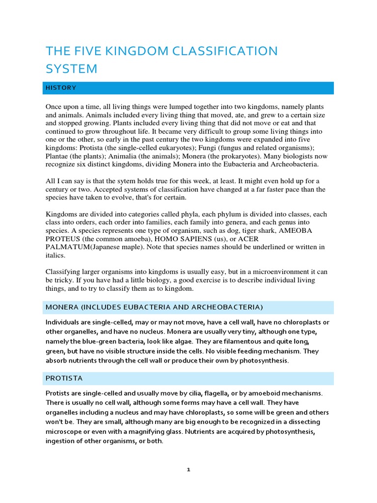 The Five Kingdom Classification System Article Pdf Cell Biology