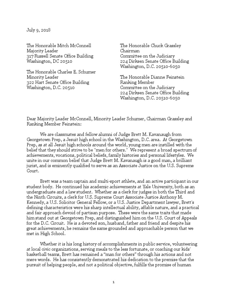 Georgetown Prep Letter Supporting Kavanaugh | Download Free PDF ...