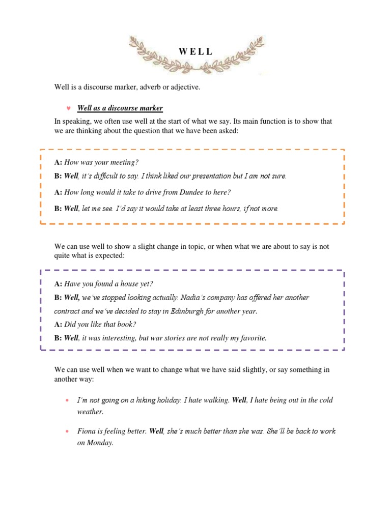 Well, Very Well, A Little | Download Free PDF | Verb | Adverb