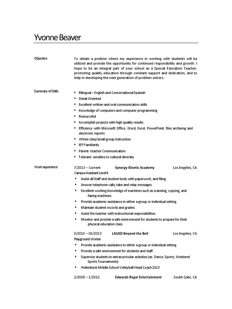 Resume For Class | PDF | Teachers | Behavior Modification