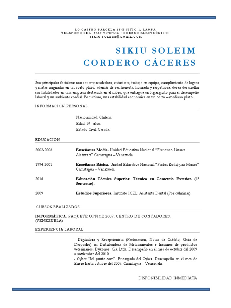 Curriculum Sikiu Cordero | PDF