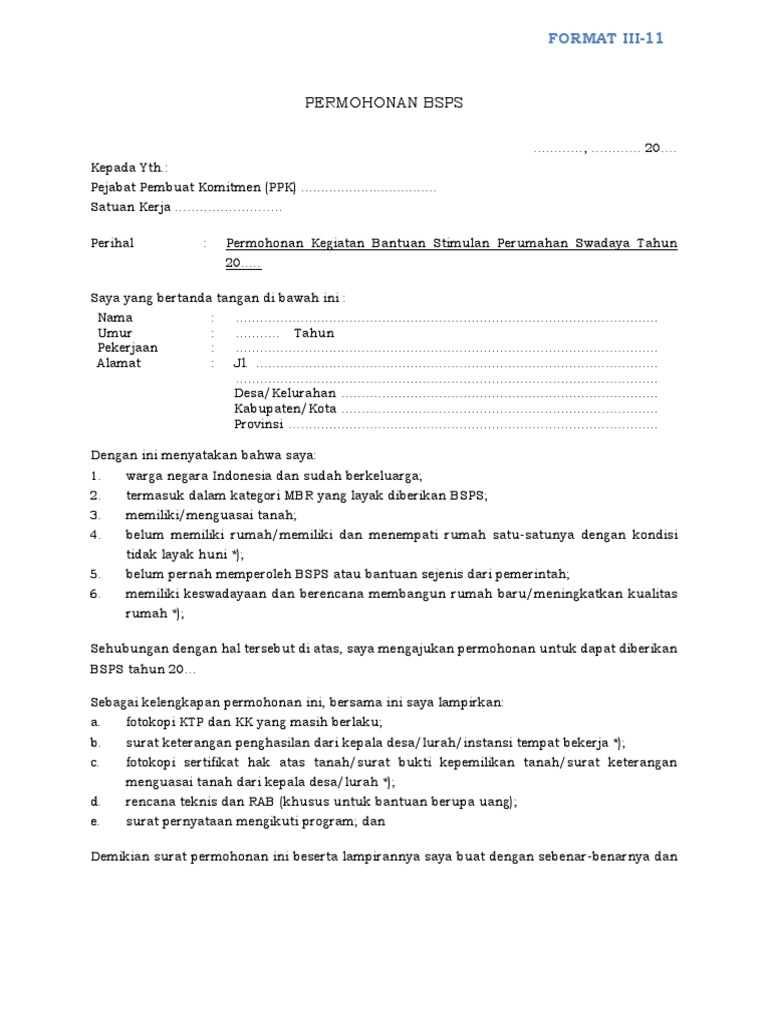 Format Iii11 Permohonan Bsps | PDF