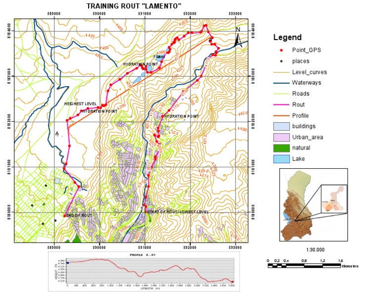 Legend: Point - GPS Places Level - Curves Waterways Roads Rout Profile ...