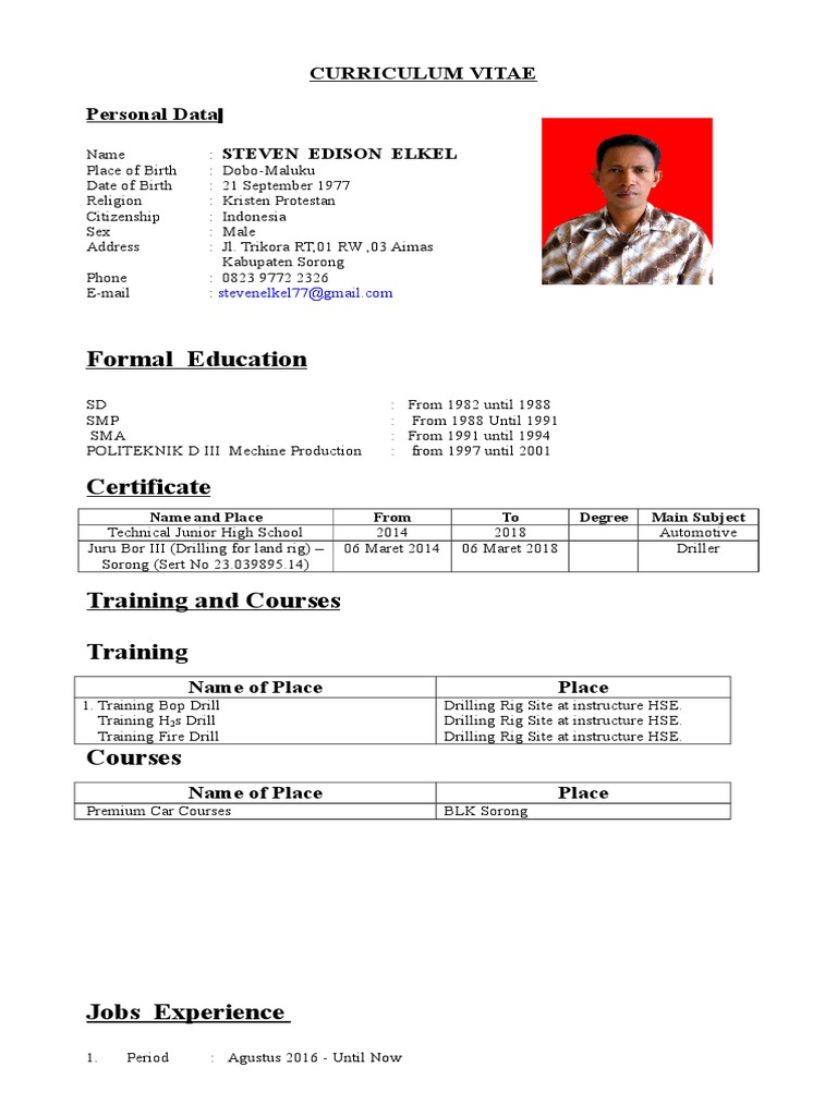 Form A L Educ A Tion: Curriculum Vitae Personal Data | PDF | Energy And ...
