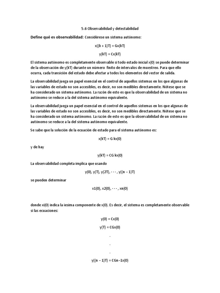 Define Qué Es Observabilidad | PDF | Matriz (Matemáticas) | Ecuaciones