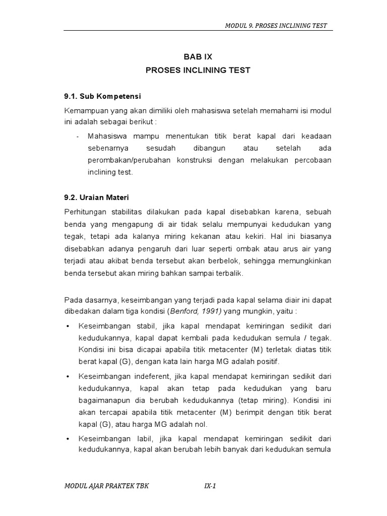 Modul 9 - Proses Inclining Test | PDF