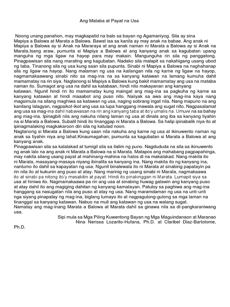 Ang Mataba at Payat Na Usa Filipino 7 | PDF