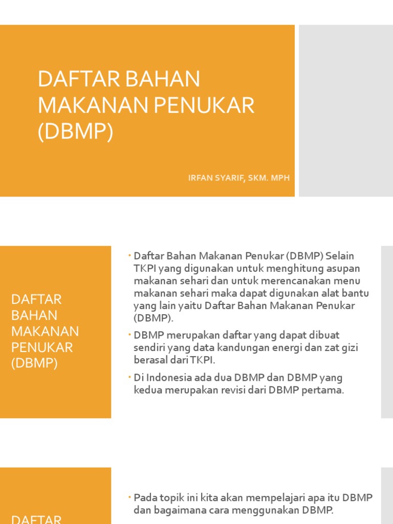 Daftar Bahan Makanan Penukar (DBMP) | PDF