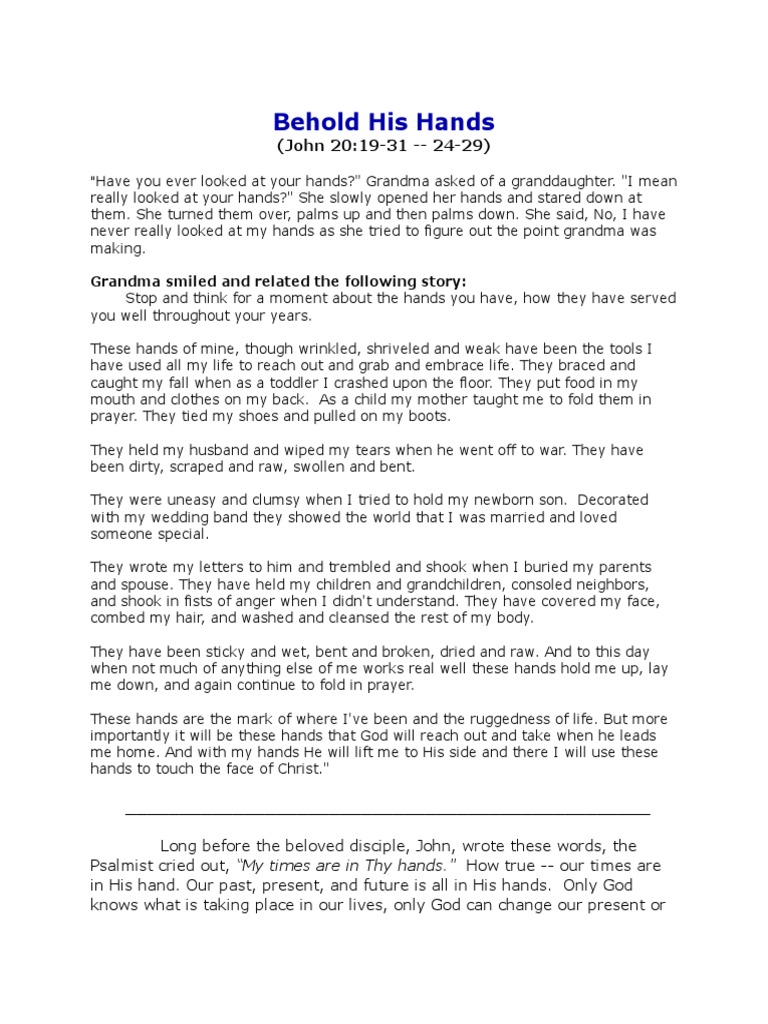 Behold His Hands | Download Free PDF | Sin | Jesus