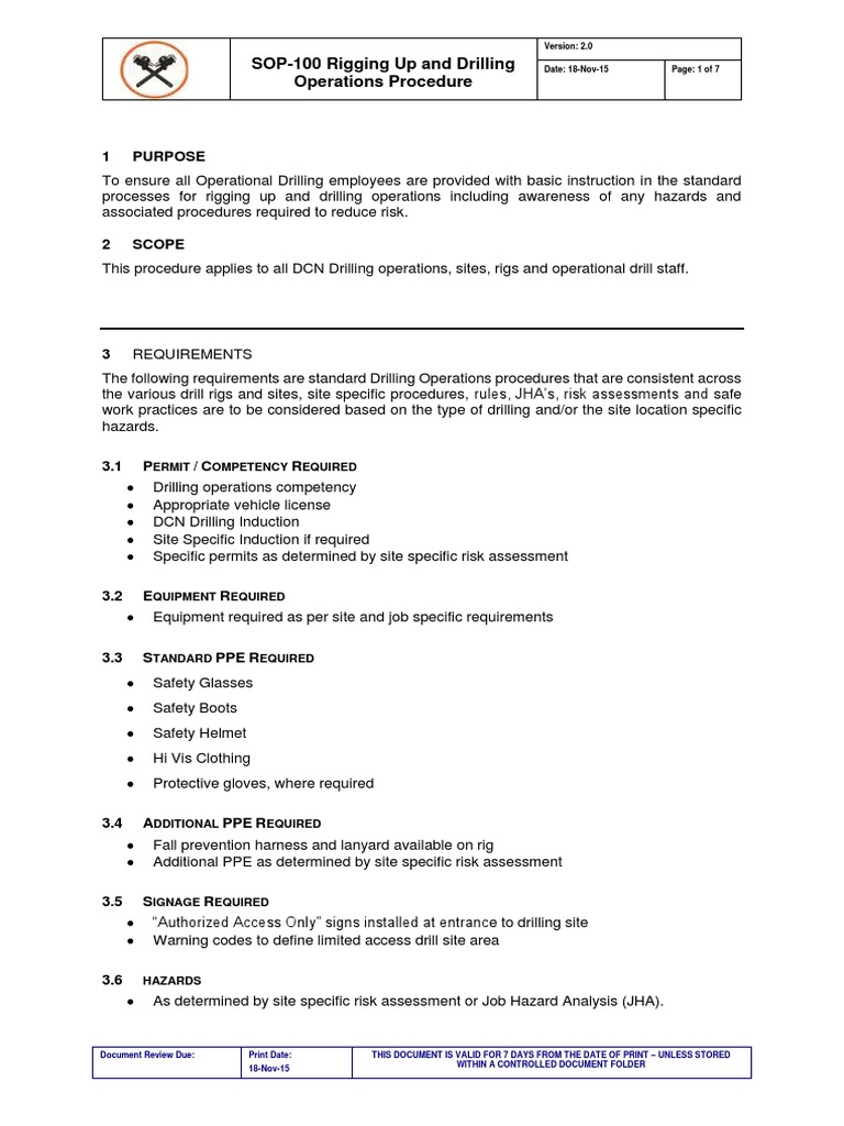 Drilling Operations SOP Guide | PDF | Personal Protective Equipment ...