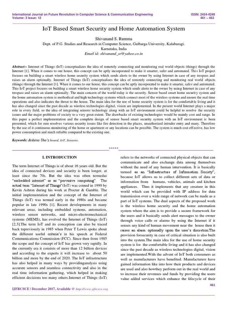Iot Based Smart Security And Home Automation System Pdf Internet Of Things Security Alarm
