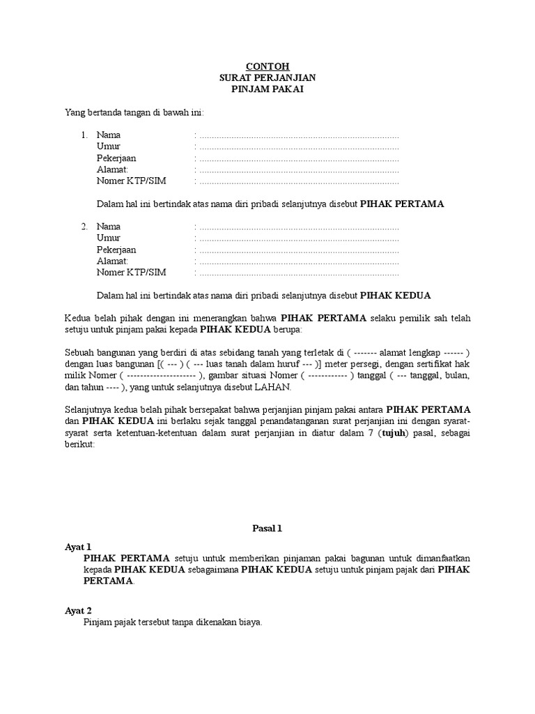 Contoh Surat Pinjam Pakai | PDF