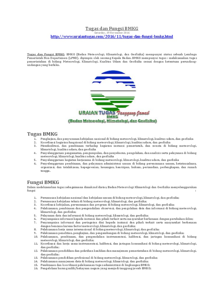 Tugas Dan Fungsi BMKG | PDF