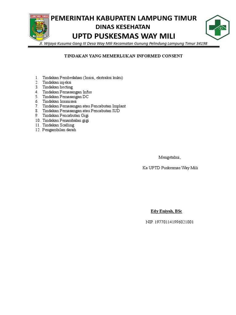 7.4.2 Daftar Tindakan Yang Memerlukan Informed Consent | PDF