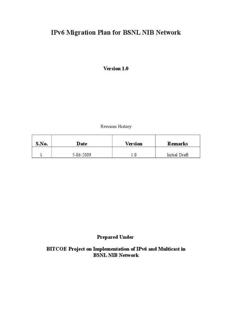 Ipv6 Migration Plan For BSNL Nib Network: Revision History | PDF | I ...
