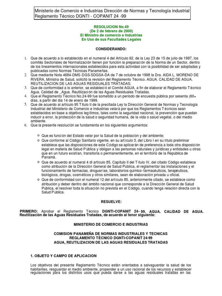 DGNTI - COPANIT 24 - 99 Aguas Residuales Tratadas | PDF | Mercurio ...