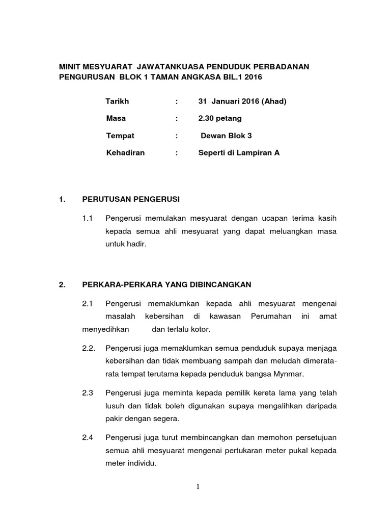 Contoh Minit Mesyuarat | PDF