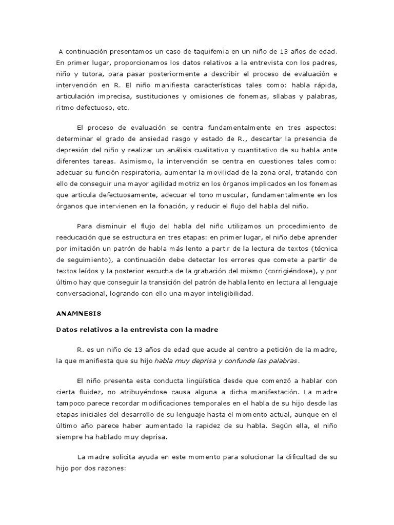 Evaluación y tratamiento de taquifemia | PDF | Lectura (proceso) | Ansiedad