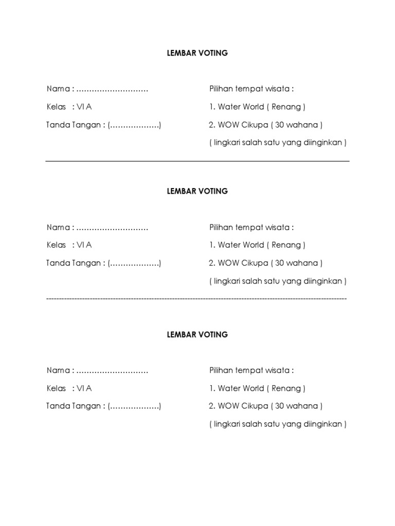 Voting Wisata Kelas VI A | PDF