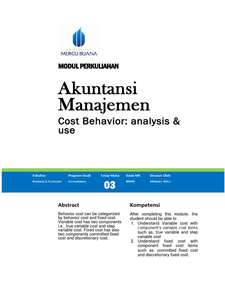 Modul Akuntansi Manajemen (TM3) | PDF | Income Statement | Business Economics