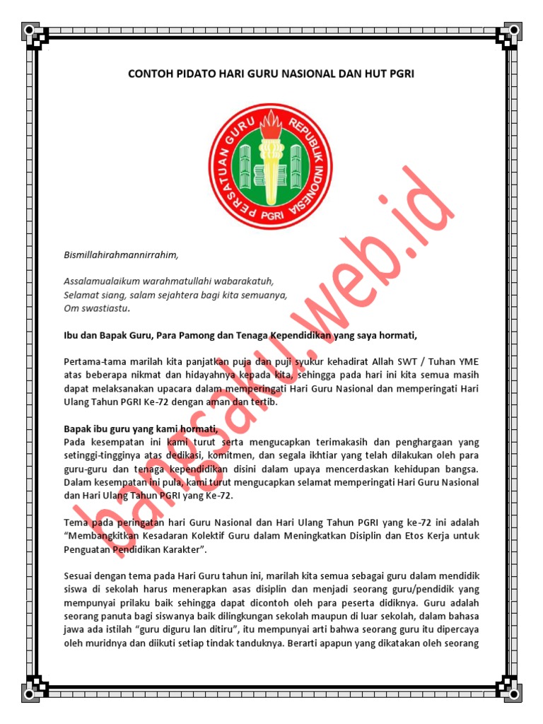 Contoh Pidato Upacara Hari Guru Dan HUT PGRI | PDF | Karier & Perkembangan