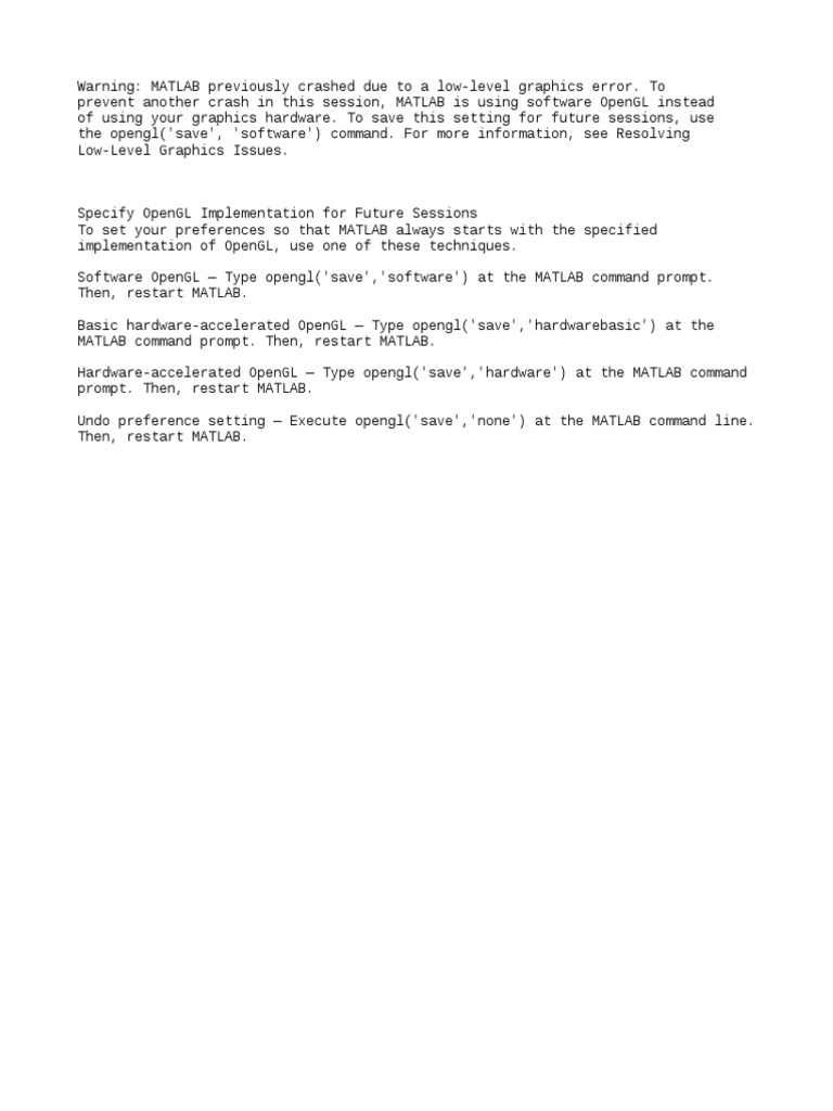 Resolving Matlab Graphics Errors How To Specify The Opengl Implementation For Future Sessions Pdf