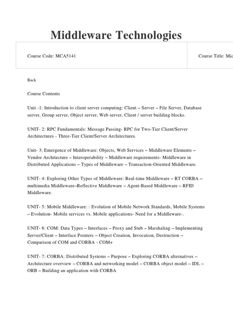 Middleware Technologies | PDF | Enterprise Java Beans | Common Object Request Broker Architecture