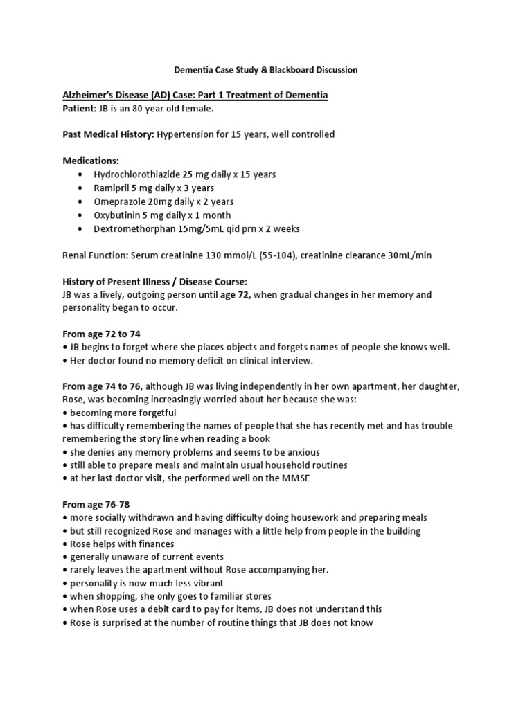 Dementia Case Study & Blackboard Discussion | PDF | Dementia | Therapy