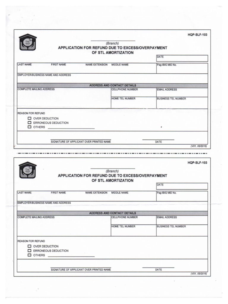 Application For Refund Due To Excess or Overpayment of STL Amortization