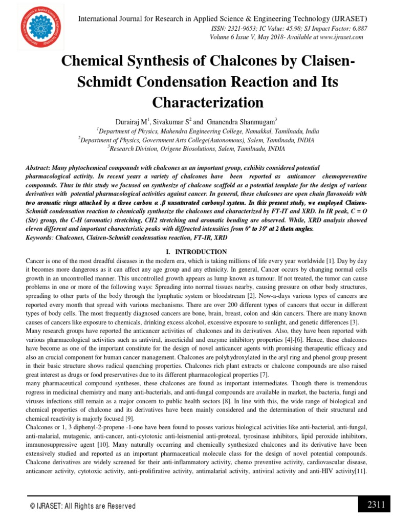 Chemical Synthesis of Chalcones by Claisen-Schmidt Condensation ...