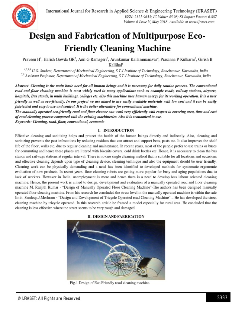 Design and Fabrication of Multipurpose Eco-Friendly Cleaning Machine ...