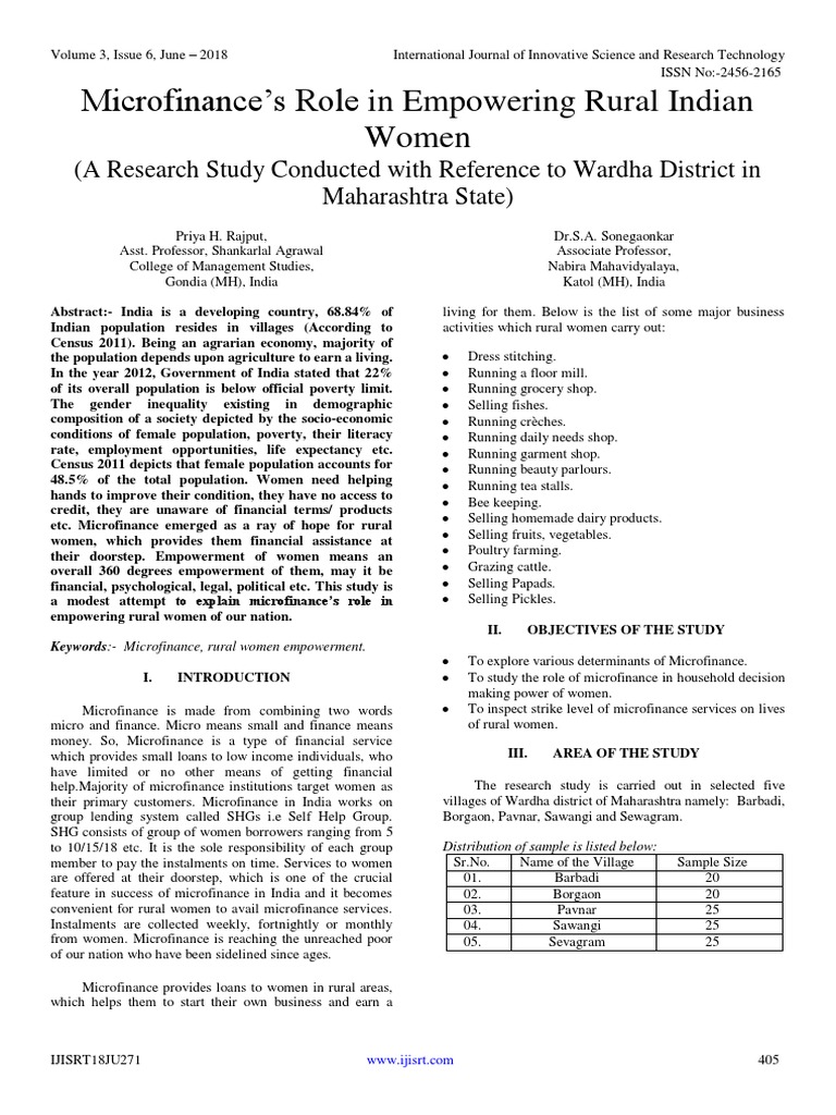 Microfinance's Role in Empowering Rural Indian Women (A Research Study ...