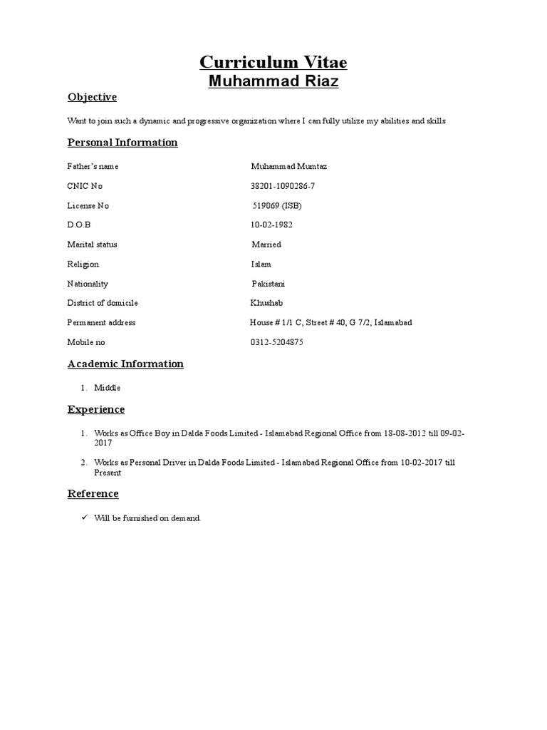 Curriculum Vitae: Muhammad Riaz | PDF