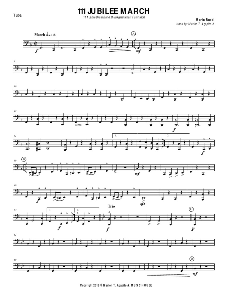111 Jubilee March: Mario Burki | PDF | Brass Instruments | Tuba