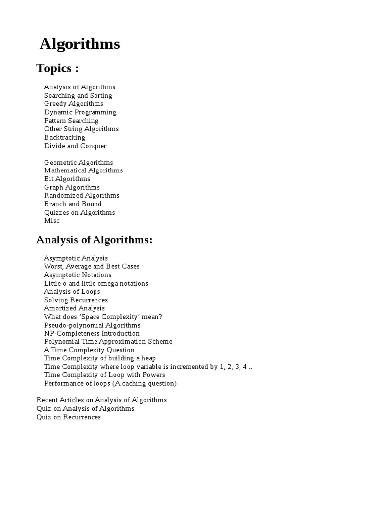 Algorithms Topics | PDF | Time Complexity | Dynamic Programming
